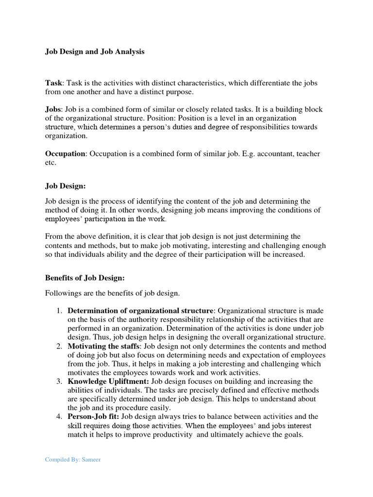 Job Design and Job Analysis | PDF | Applied Psychology | Business
