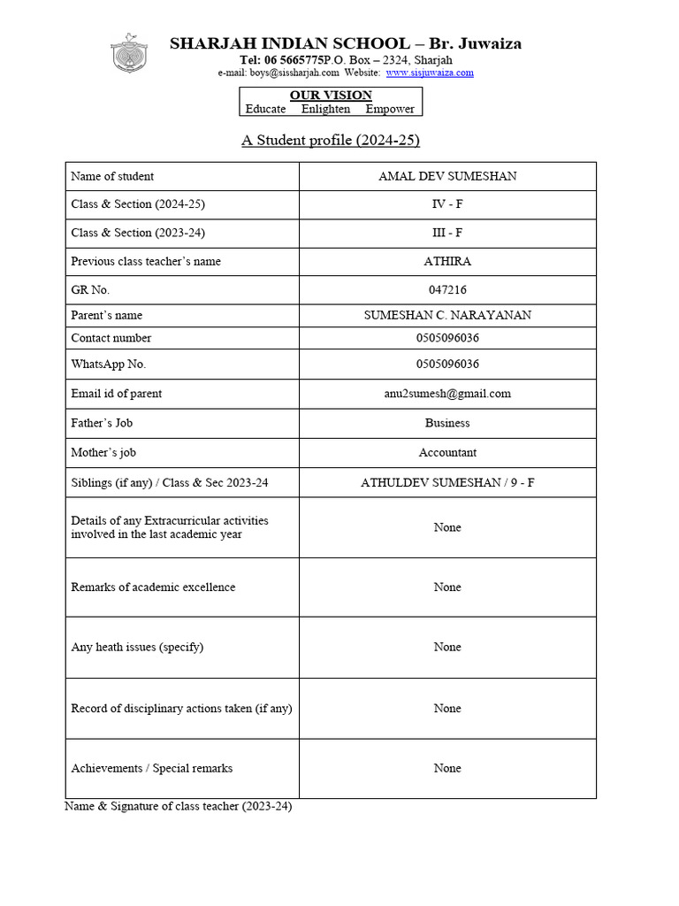Student Profile - Format | PDF