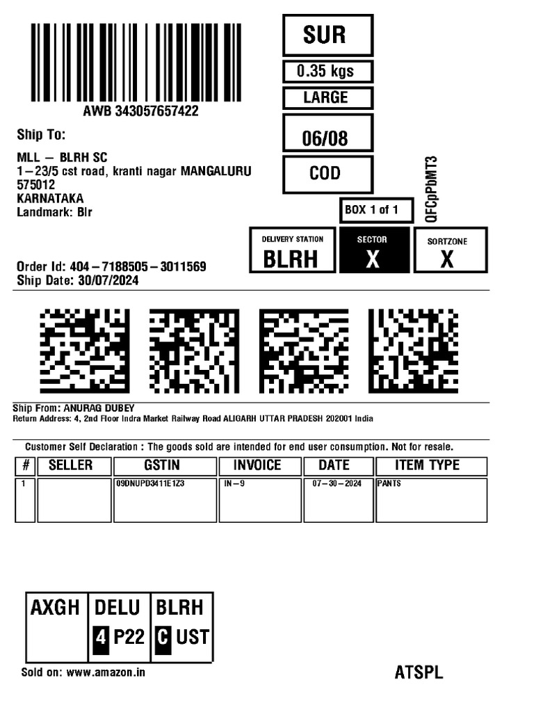 Amazon Seller Sample Barcode Label | PDF | Invoice | Taxation