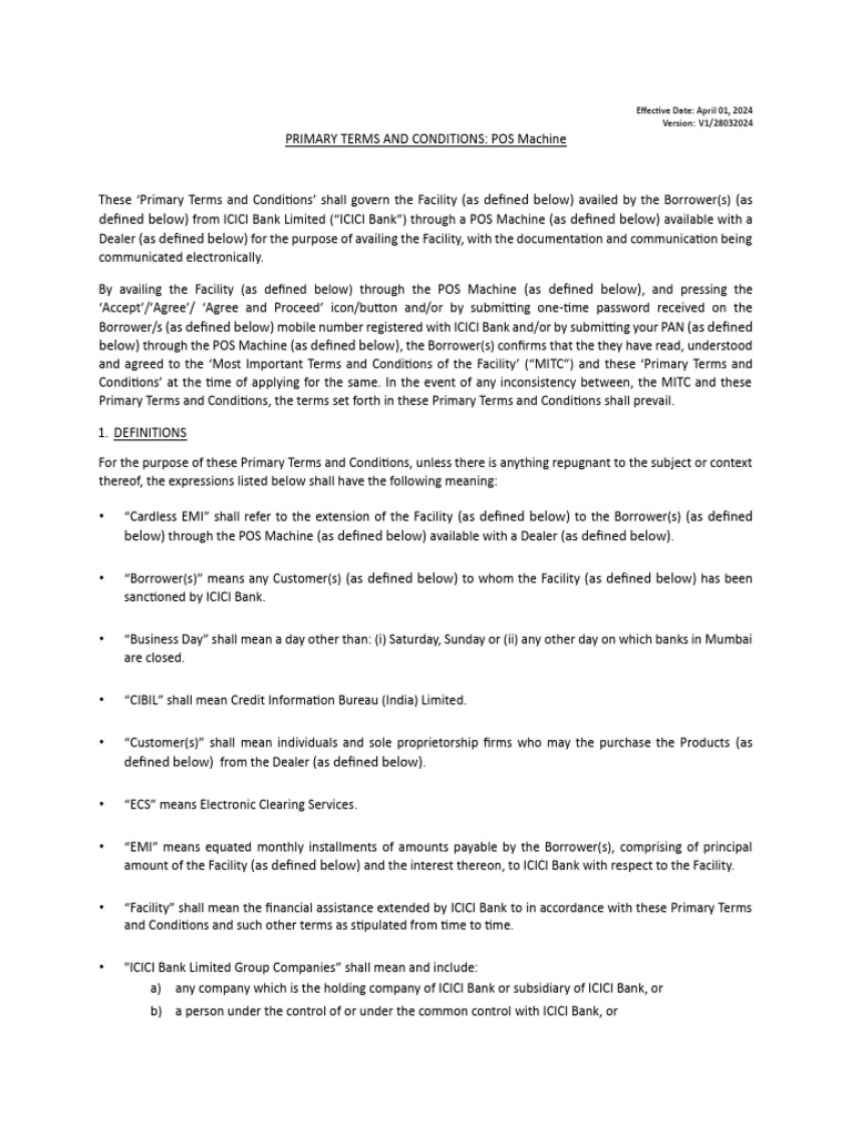 Primary TNC For Cardless Emi | PDF | Indemnity | Banks