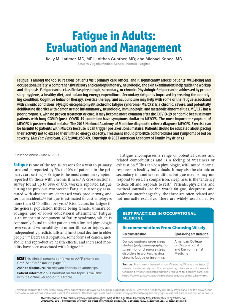 Fatigue | PDF | Chronic Fatigue Syndrome | Medical Diagnosis