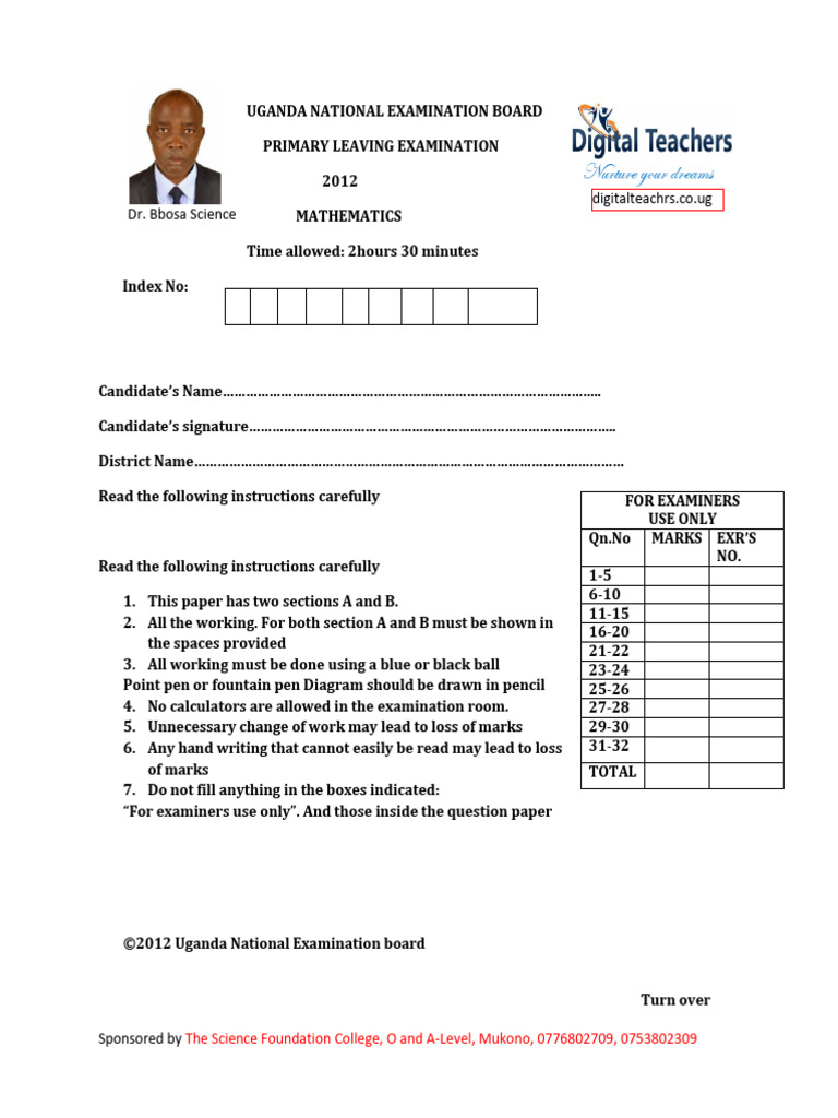 Uneb Mathematics 2012 Ple Questions With Answers | PDF | Speed ...