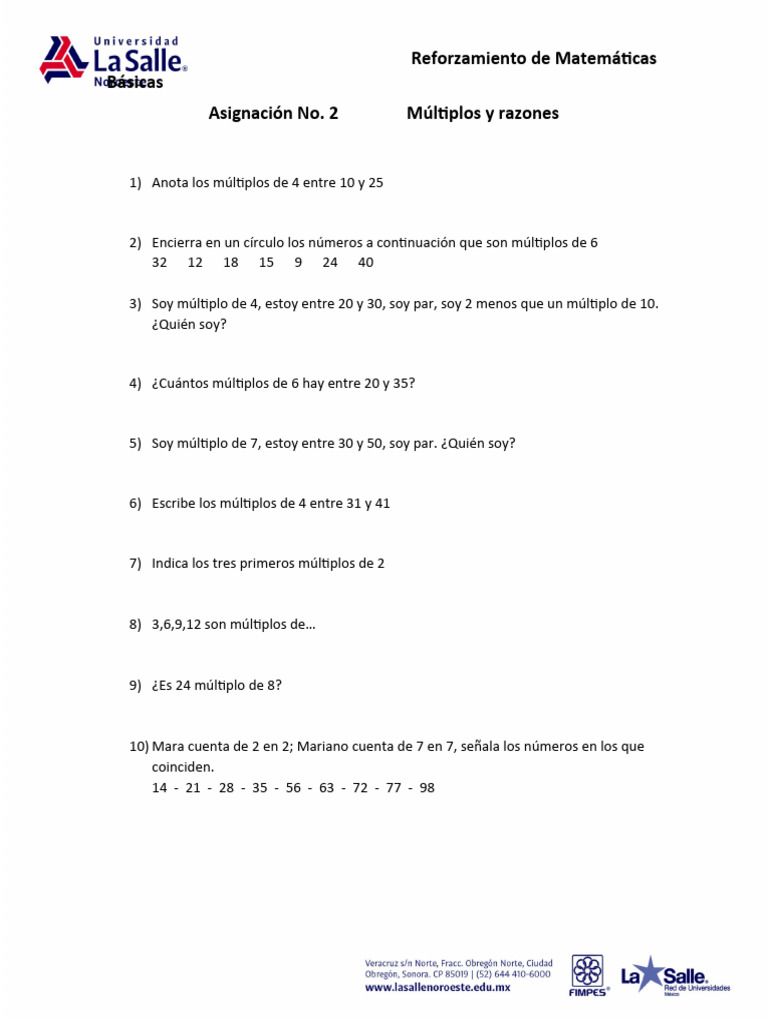 AsignaciÃ N # 2 Multiplos y Razones | PDF