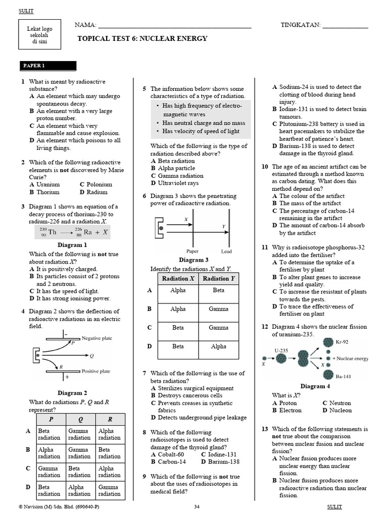 IT Sci F4 Topical Test 6 (E) | PDF | Radioactive Decay | Radiation