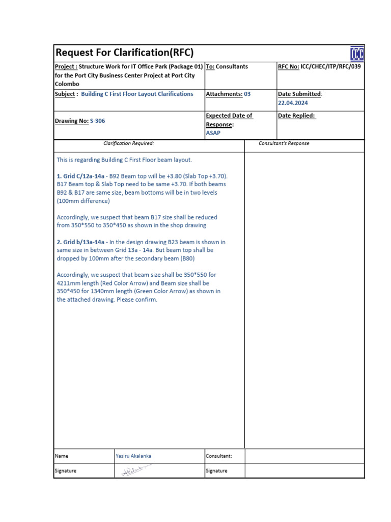 ICC CHEC ITP RFC 039 Building C First Floor Layout Clarifications | PDF ...
