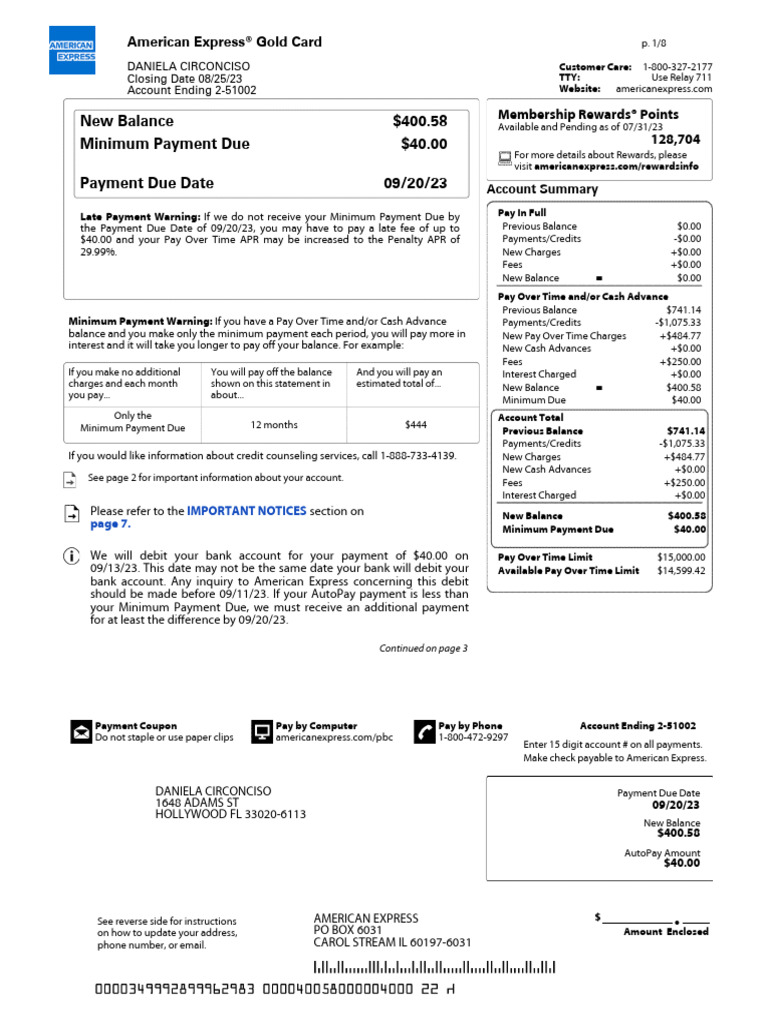 AMERICAN EXPRESS STATEMENT 2023-08-25 | PDF | Credit Card | Cheque