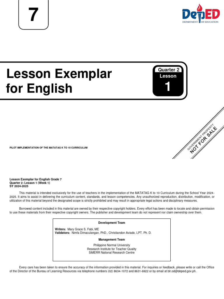 Q2_LE_English 7_Lesson 1_Week 1 | PDF | Plot (Narrative) | Reading ...