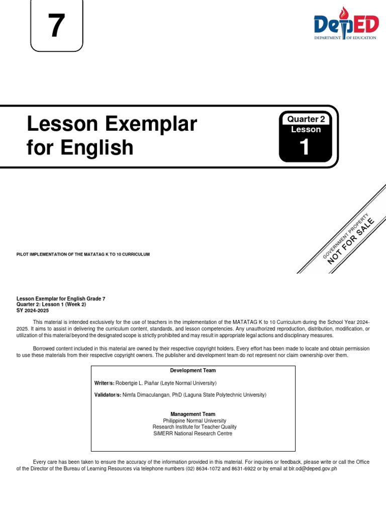 Grade 7 English Q2 Lesson Exemplar | PDF | Narration
