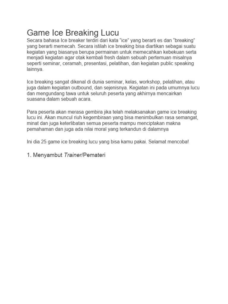 Game Ice Breaking Lucu | PDF