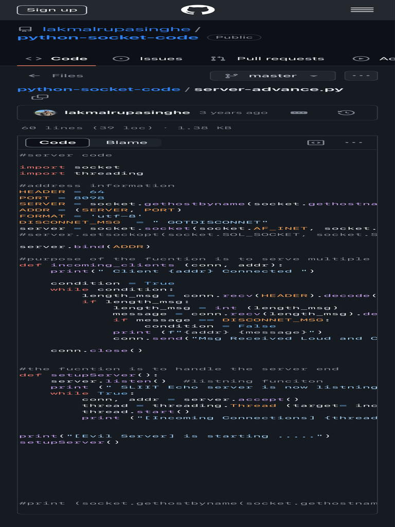 Python-Socket-Codeserver-Advance - Py at Master Lakmalrupasinghepython-Socket-Code GitHub | PDF