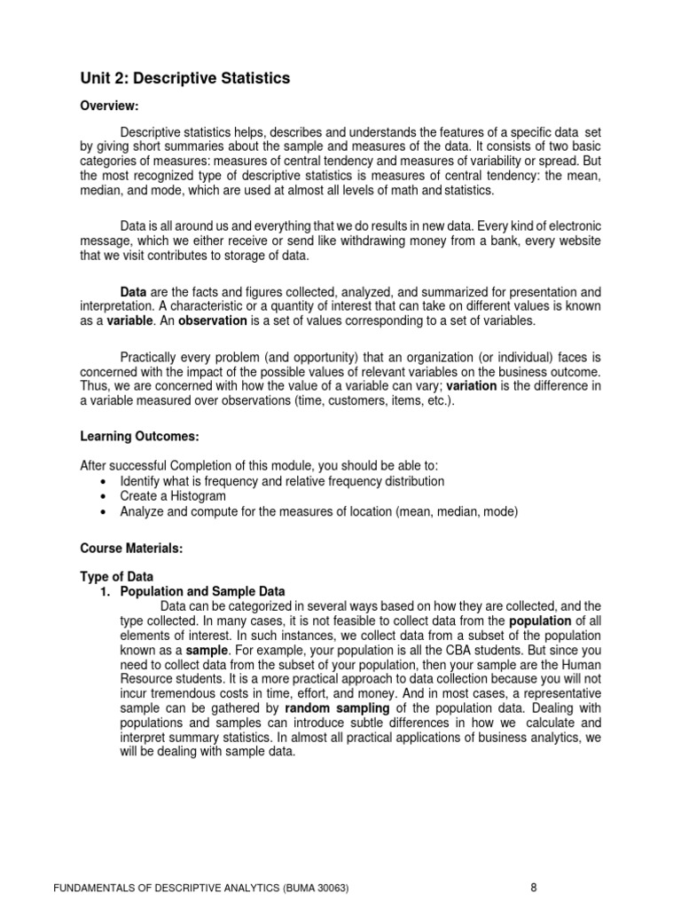 Unit 2 | PDF | Mode (Statistics) | Standard Deviation