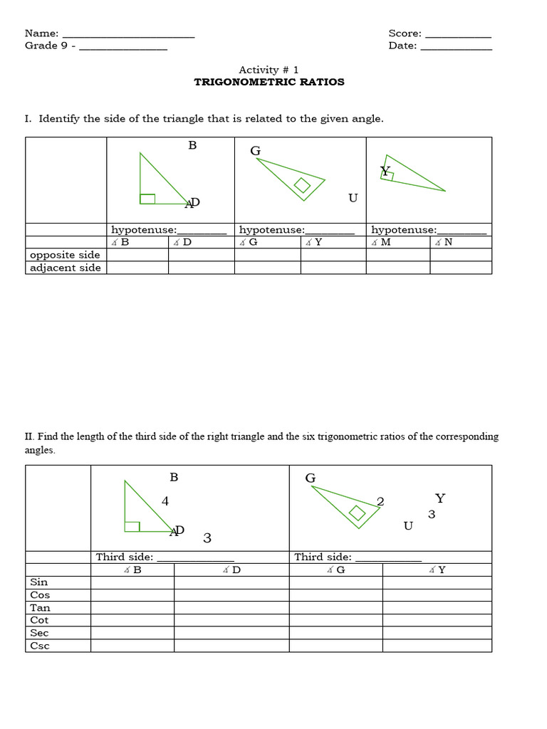 Trigonometry Activity | PDF | Trigonometry | Trigonometric Functions
