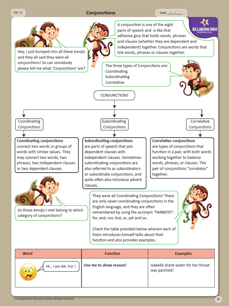 09 Ic g7 Eng Lang Cw8 Conjunctions | PDF | Syntax | Grammar