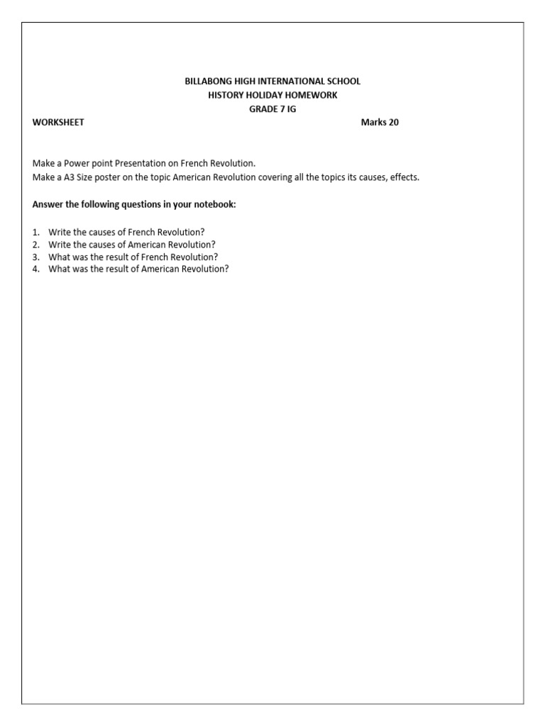 7 Ig History Holiday Homework | PDF