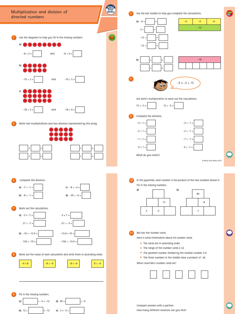 Directed Numbers Worksheet 4 | PDF | Mathematics