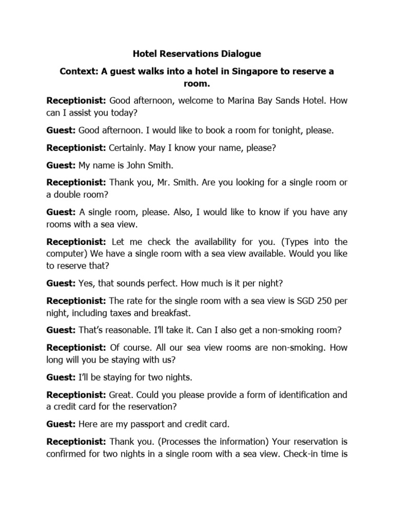 Hotel Room Reservation Process in Singapore | PDF
