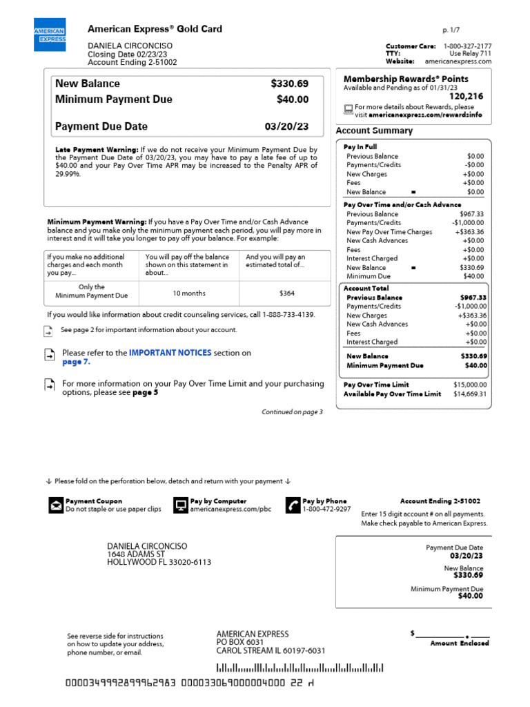 Amex Statement Balance Overview | PDF | Credit Card | Interest