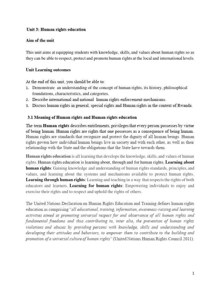 CTE Unit 3 Human Right Education Notes 2023 | PDF | Human Rights | Rights