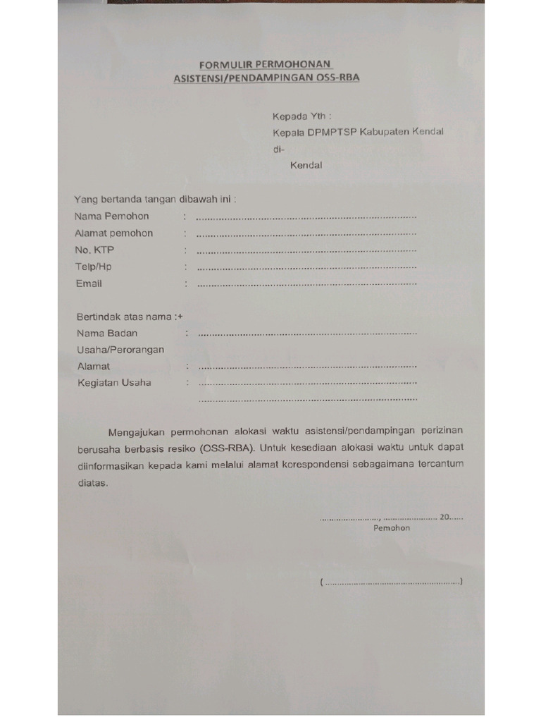 Form Permohonan Pendampingan Oss | PDF