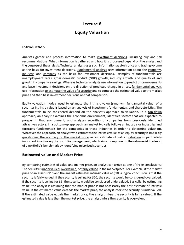Lecture 6 - Equity Valuation | PDF | Stocks | Share Repurchase