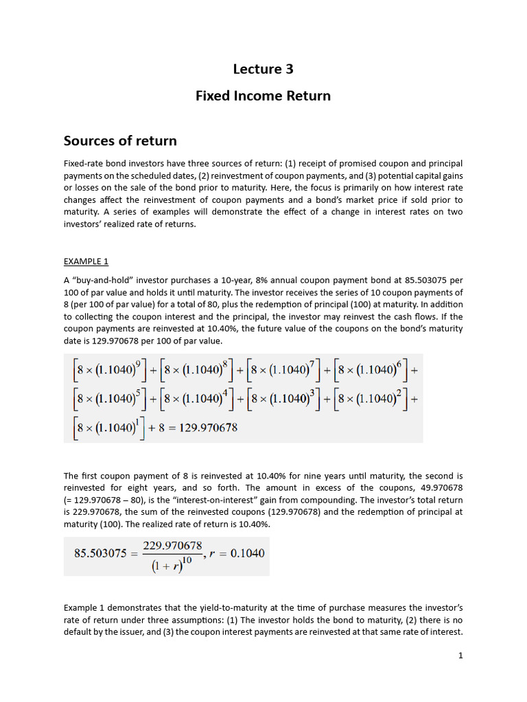 Lecture 3 - Fixed Income Return | PDF | Bonds (Finance) | Yield (Finance)