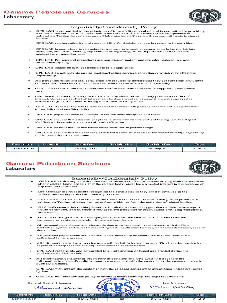 Impartiality Policy - GPS LAB | PDF