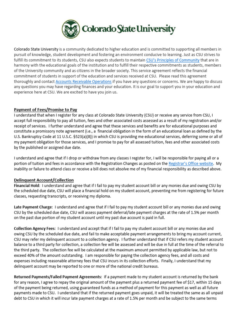 CSU Student Financial Responsibility Agreement | PDF | Student ...