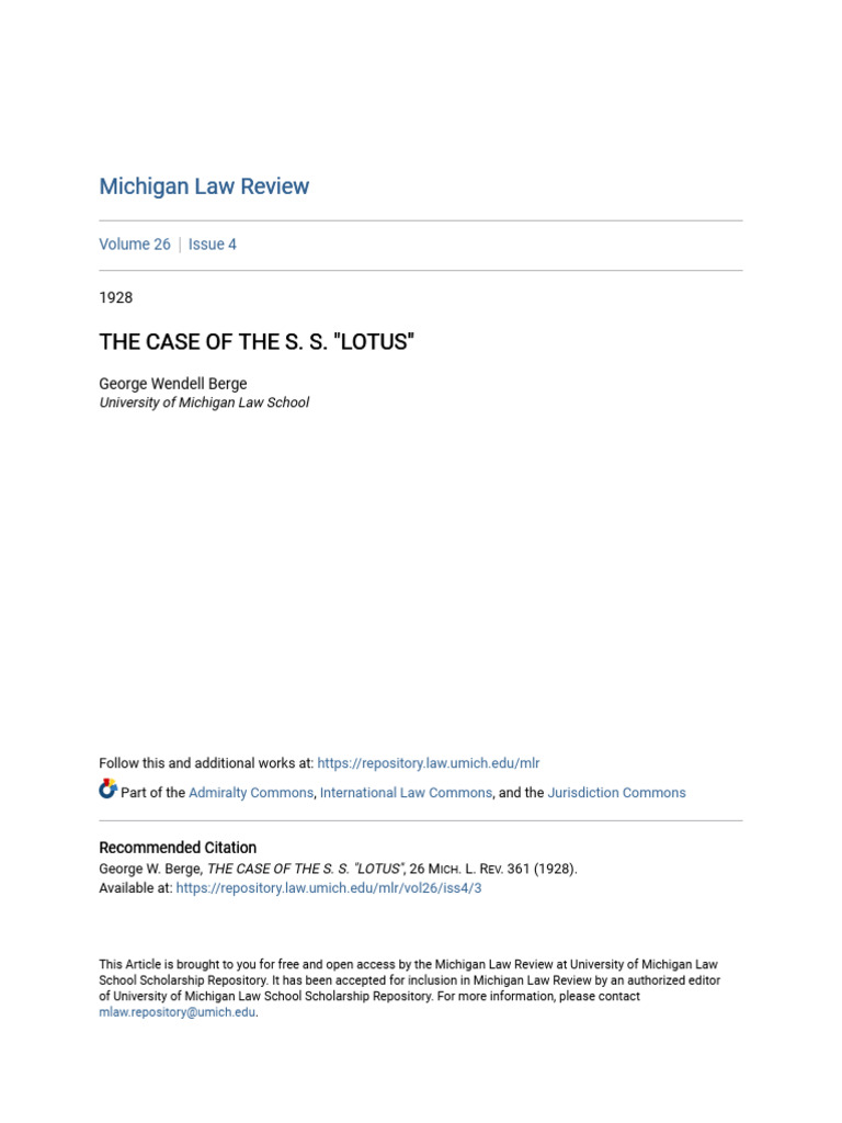 The Case of The S. S. Lotus | PDF | International Law | Jurisdiction