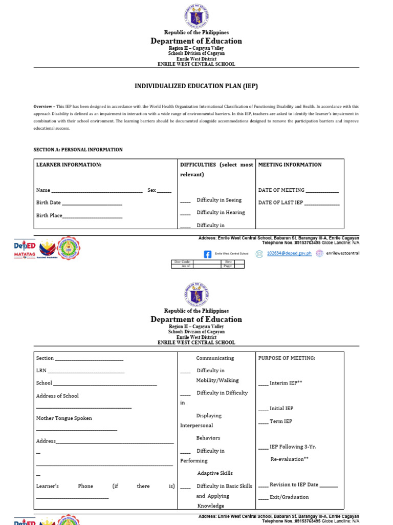 IEP Individual Educational Plan | PDF | Individualized Education Program | Learning