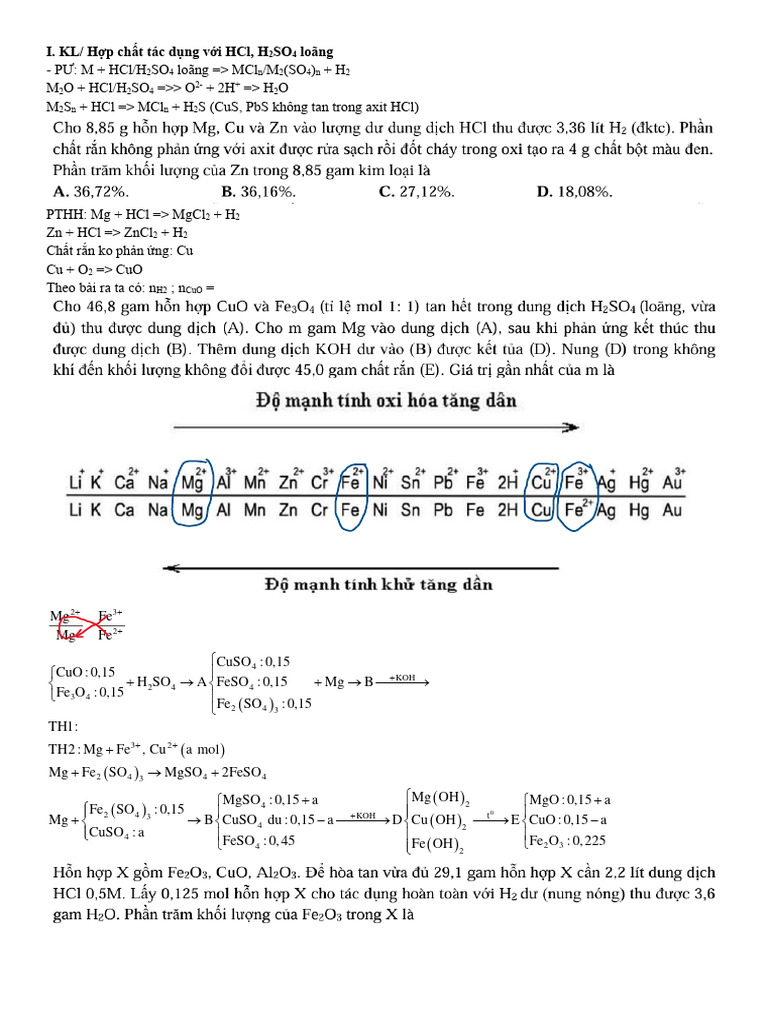 11.4.2024 - KL,Hợp Chất Tác Dụng HCl, H2SO4 Loãng | PDF