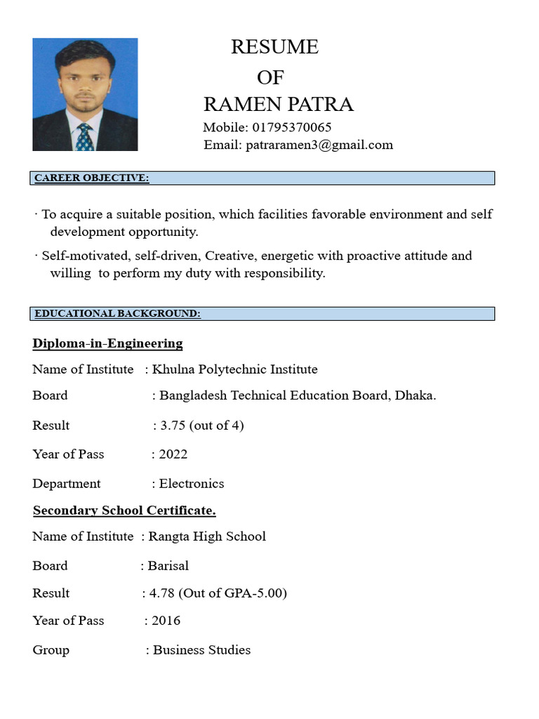 Resume of Ramen Patra | PDF