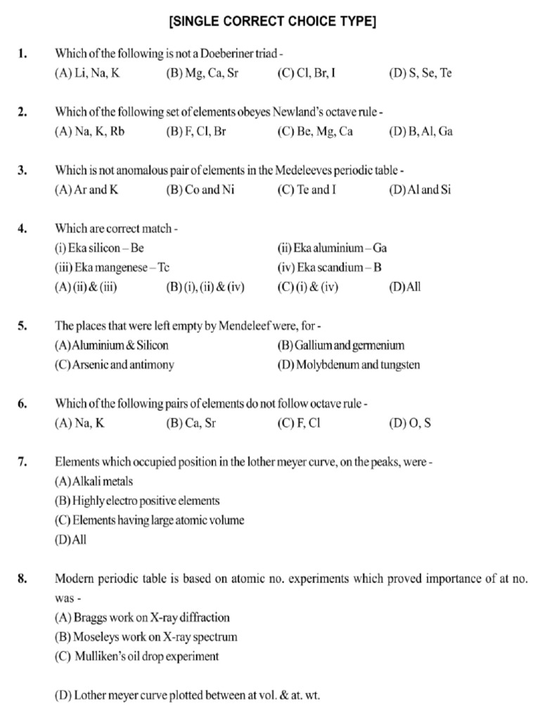 Periodic Classification of Elements Worksheet | PDF | Periodic Table ...
