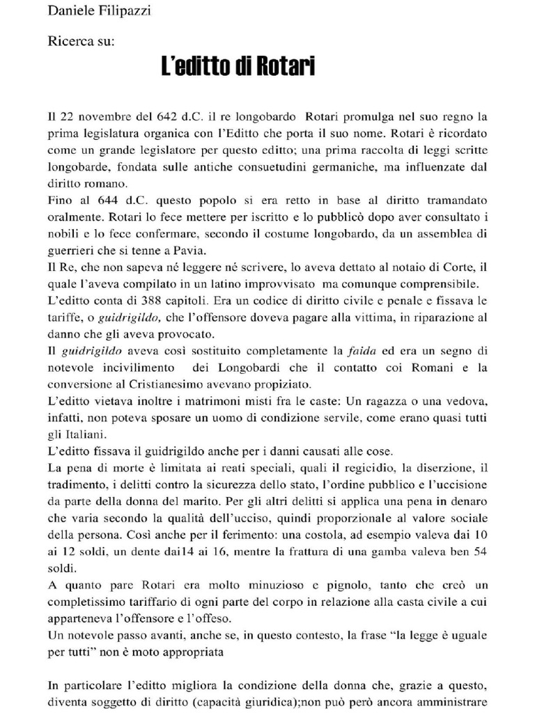 Editto Di Rotari Documento | PDF