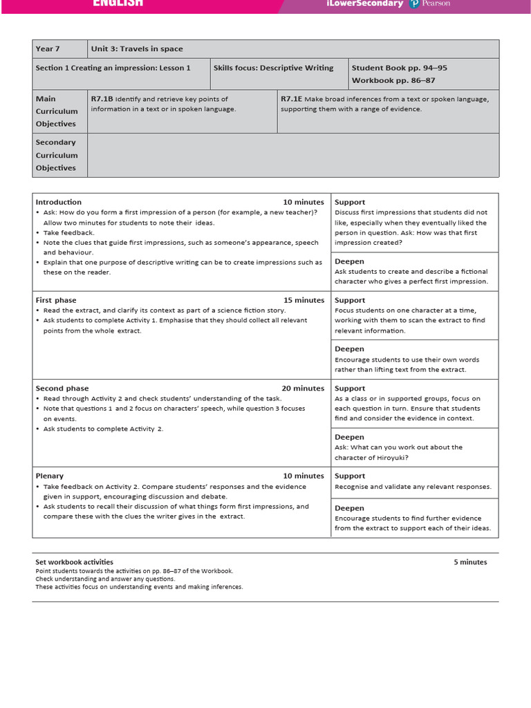 iLS_English_Lesson Plans_y7_Unit_3 | PDF | Noun | Adjective