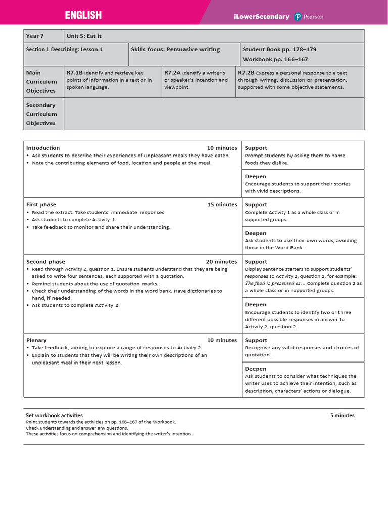 ILS English Lesson Plans Y7 Unit 5 | PDF | Punctuation | Part Of Speech