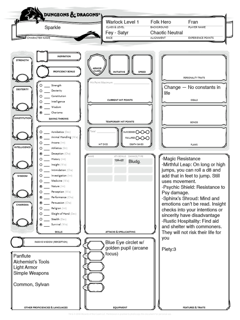 Sparkle Sheet | PDF | Role Playing Games | D20 System