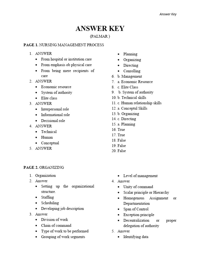 Palmar Key Answer | PDF | Nursing | Physical Examination