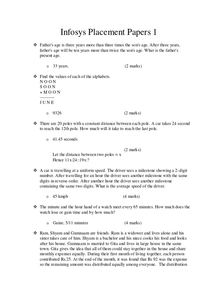 Infosys Previous Year Placement Papers Skillvertex 1 | PDF