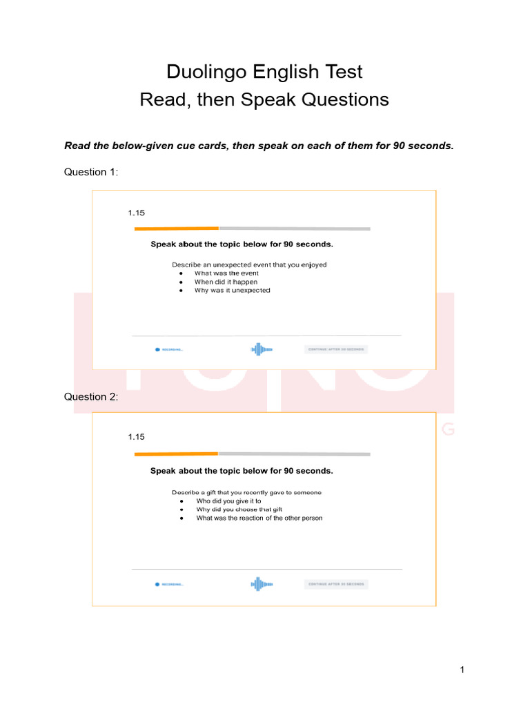 Duolingo Sample Question and Answer PDF For Read Then Speak Type (2 ...