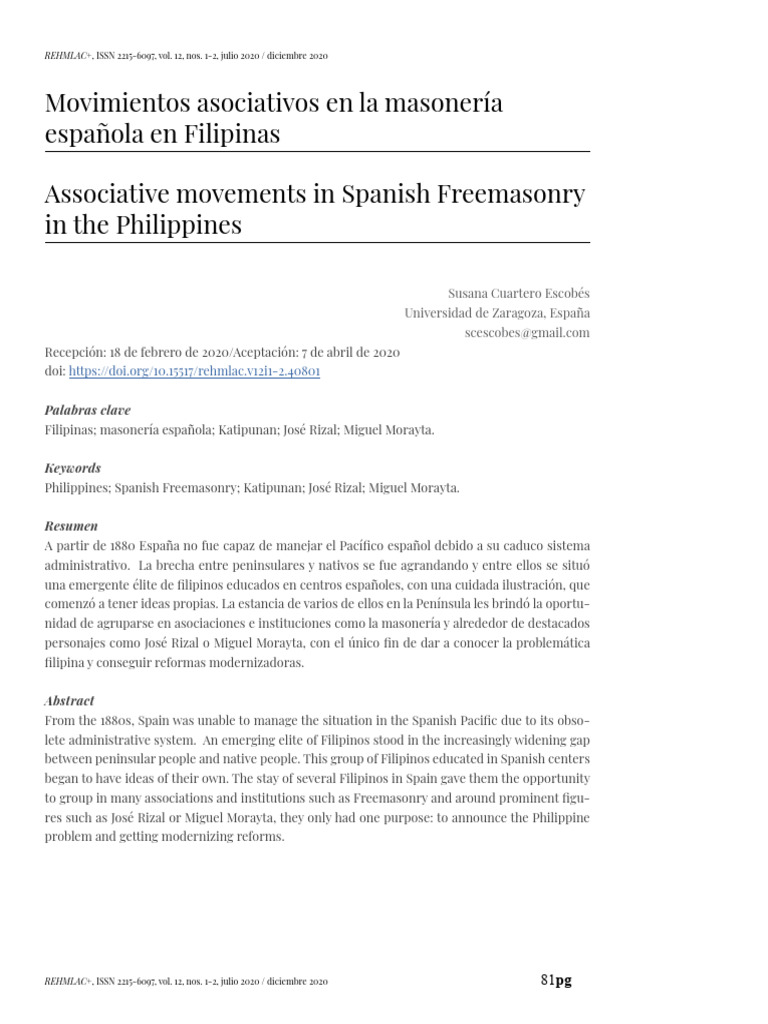 Movimientos Asociativos en La Masonería Española en Filipinas ...