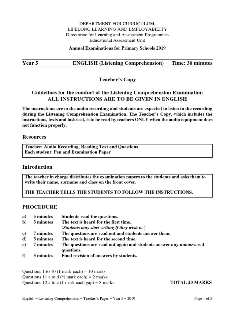 English Yr05 List Comp TCH 2019 | PDF | Pancake | Reading Comprehension