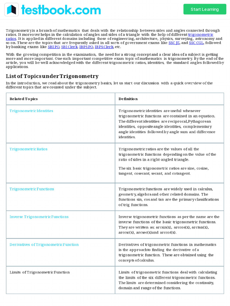 Trigonometry - Learn The Definition, Ratios, Identities & Formulas | PDF