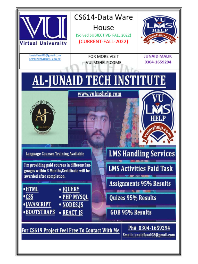 Cs614 Solved Current Subjective Final Term by Junaid | PDF | Data Warehouse | Database Index