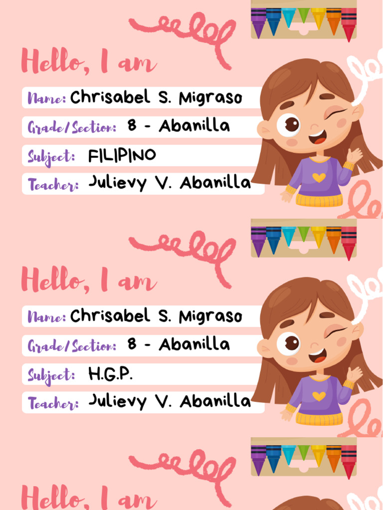 Yellow and Purple Playful Illustrated Name Tag | PDF