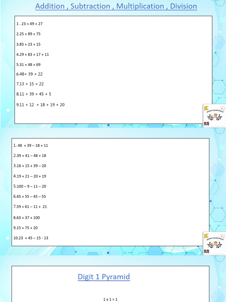 Addition, Subtraction, Multiplication, Division Part - 1 Grade 1 & 2 ...