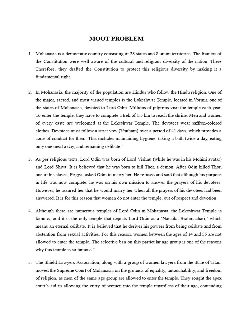 Moot Problem Sabrimala Issue | PDF | Temple | Celibacy