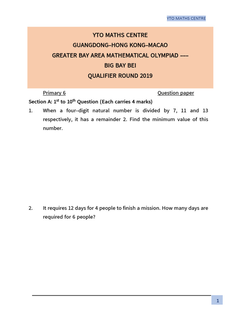 Big Bay Bei Primary 6 Math Paper | PDF | Speed | Mathematics