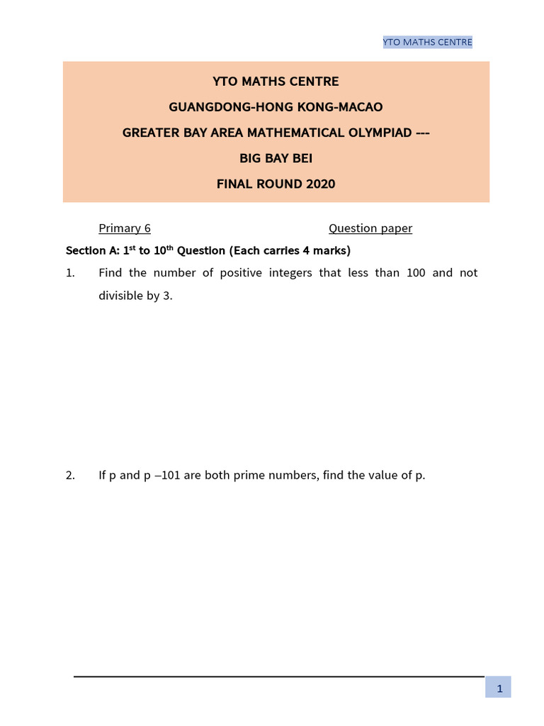 Big Bay Bei Final Round 2020 P6 | PDF | Numbers | Prime Number