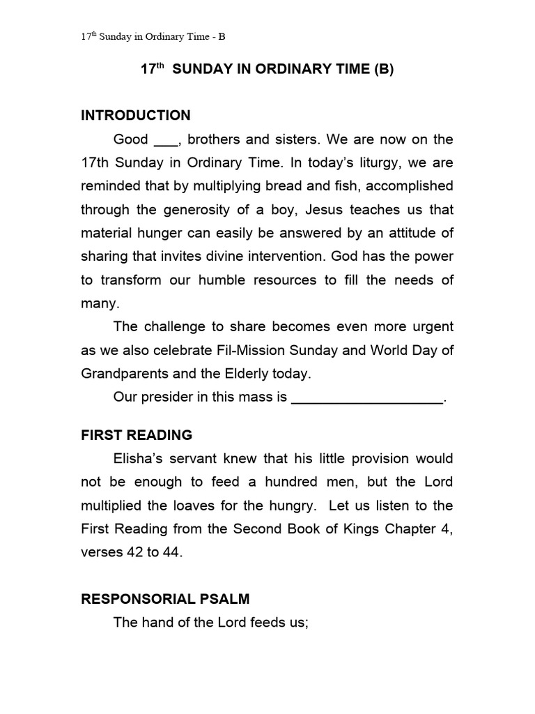 17th SUNDAY IN ORDINARY TIME B | PDF | New Testament Content | Bible ...