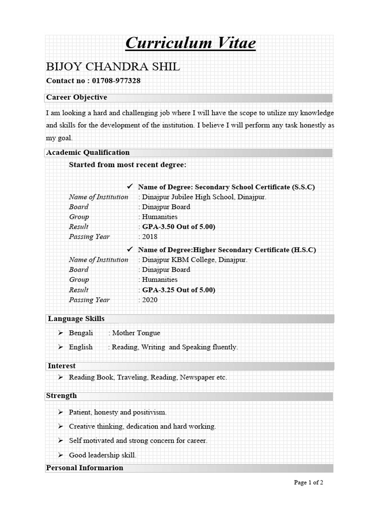 English Biodata - CV 01708977328 Bijoy - 20240206 - 205806 | PDF